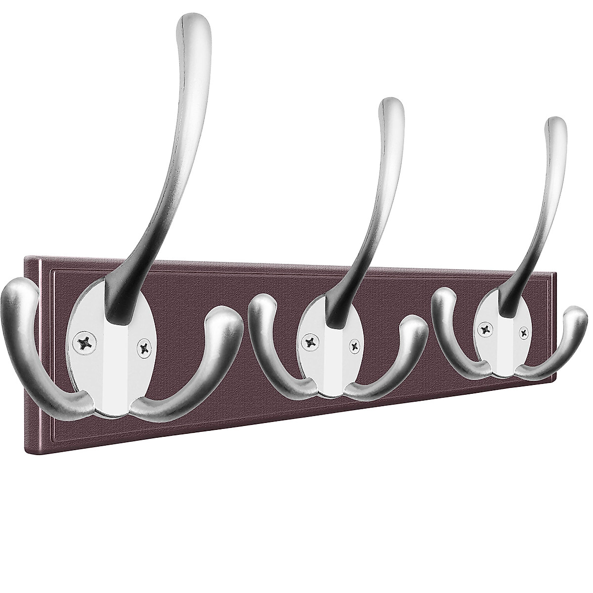 IBosins 6 Pack Big Heavy Duty Three Prongs Coat Hooks Wall Mounted with 24 Screws (Two Types of Screws Included) Retro Double Utility Rustic Hooks for Thick Coat, Big Heavy Bags (Matte Nickel)