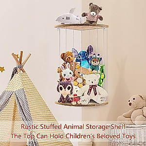 Stuffed Animal Storage Corner Mounted Wood Soft Toy Shelf, Hanging Toy Organizer, Plush Toys Holder, Length Adjustable Soft Toy Large Storage Organization for Nursery Play Room Bedroom Kid Room