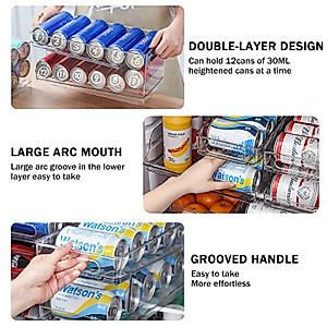 Automatic Rolling Can Dispenser, 2-Tier Soda Can Storage Organizer for Refrigerator, Drink Can Organizer for Fridge, Refrigerated Drawer with Handle for Freezer Kitchen Pantry (Plastic)