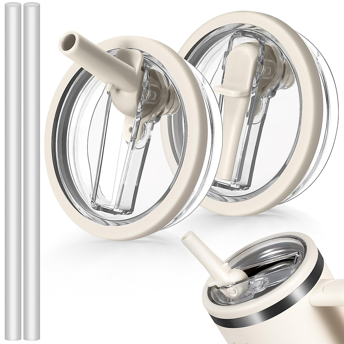 ANTAND 2 Pack 40 oz Tumbler Flip Straw Lid Replacement Fit for Stanley Quencher, Leak Proof for Stanley Lid Replacement Spill Proof Reusable Tumbler Cover Compatible with 40oz Stanley Cup Accessories