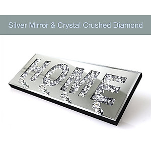 Crush Diamond Mirrored Home Letter Plaque Sign for Wall Decor, Crystal Clear Hooks Key Holder Key Hanger, Silver Mirror Decoration Wall Art, Wall Mounted Home Decor 15"×5.9"×1.6"