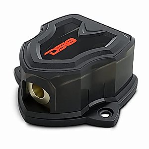 DS18 DB1020 Distribution Ground Block - 1 x 0GA in/ 2 x 0GA Out, Nickle Plated Internal Materials, High-Strength Heat Resistant Plastic Housing, Oversized Screws for Secure Connections (1 in 2 Out)