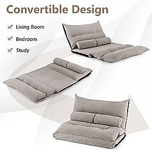 Giantex Adjustable Floor Sofa Bed, Foldable Lazy Couch Bed with Adjustable Backrest, Convertible Sofa Sleeper with 2 Lumbar Pillows, Floor Seating for Gaming Living Room Bedroom (Gray)