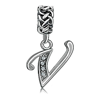 JMQJewelry Compatible with Pandora Charms Bracelets Letter V Initial lnitials Letters Charm Alphabet Womens Animal Dog Bone Cat Elephant Owl