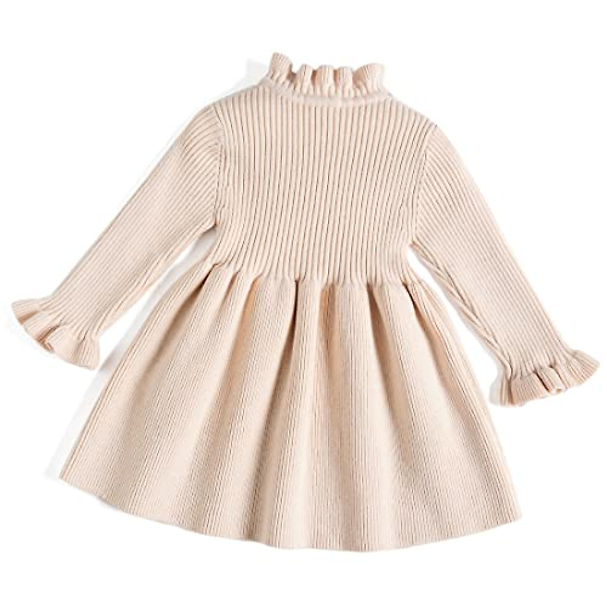 Curipeer Infant Toddler Girls Sweater Dresses Long Sleeve Ribbed Knit Pullover Ruffle Cozy Dress 4T