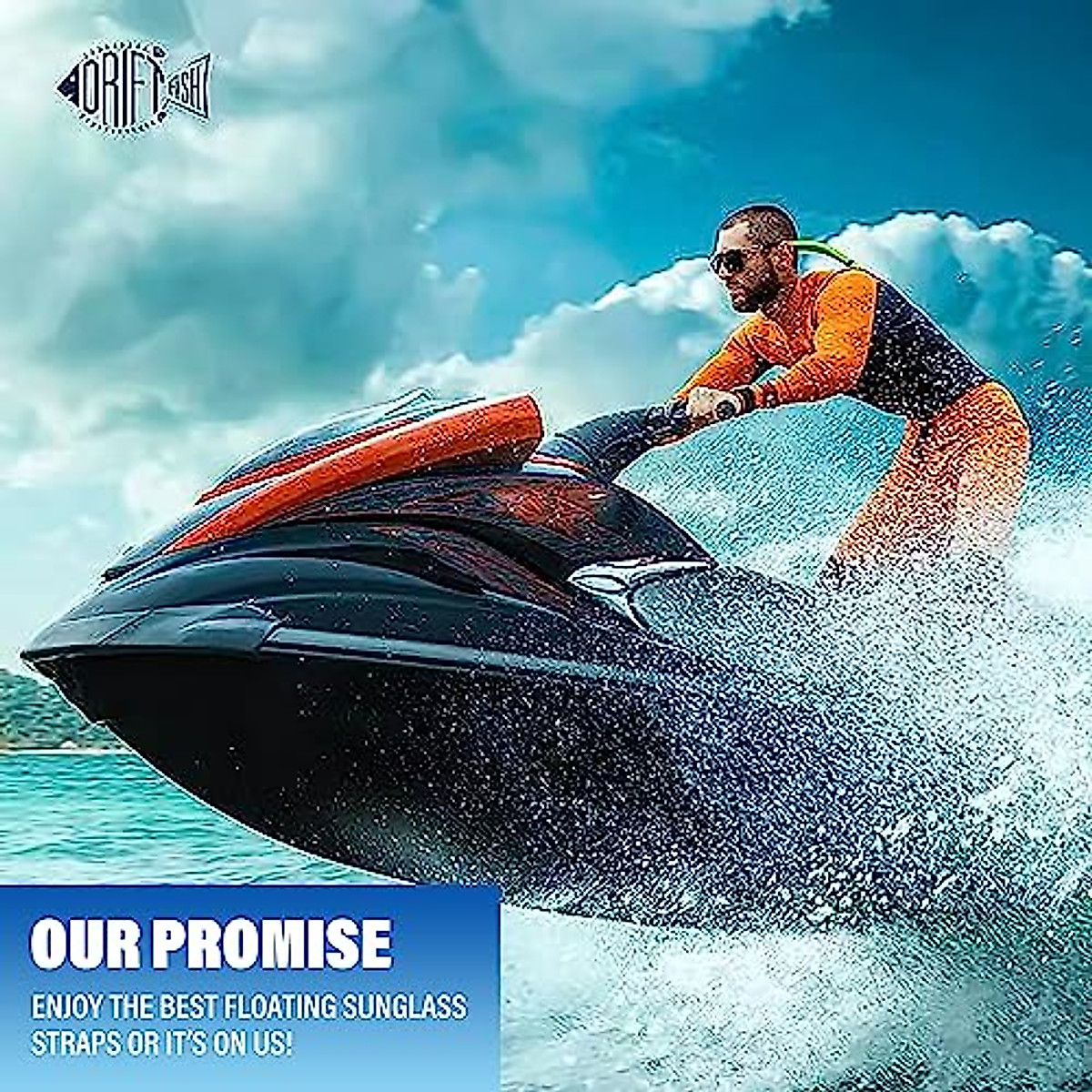 DriftFish Floating Sunglass Strap | Adjustable Glasses Retainer Float, Black