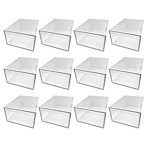 HLMOptimo Shoe Slots Organizer Adjustable Shoe Stacker Space Saver 12 Pack Double Layer Shoe Rack Organizer Holder w/Nordic White Panel (Transparent)