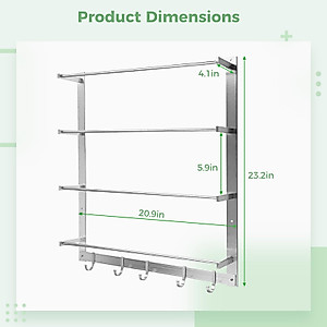 BATTIPAW 4-Tier Ribbon Wall Holder, Ribbon Wall Rack with Sliding Hooks, Wall Mounted Ribbon Organizer, Sewing Thread Wall Holder, Metal Wall Rack for Wire Spools, Fabric, Scarves, Belts, Towels