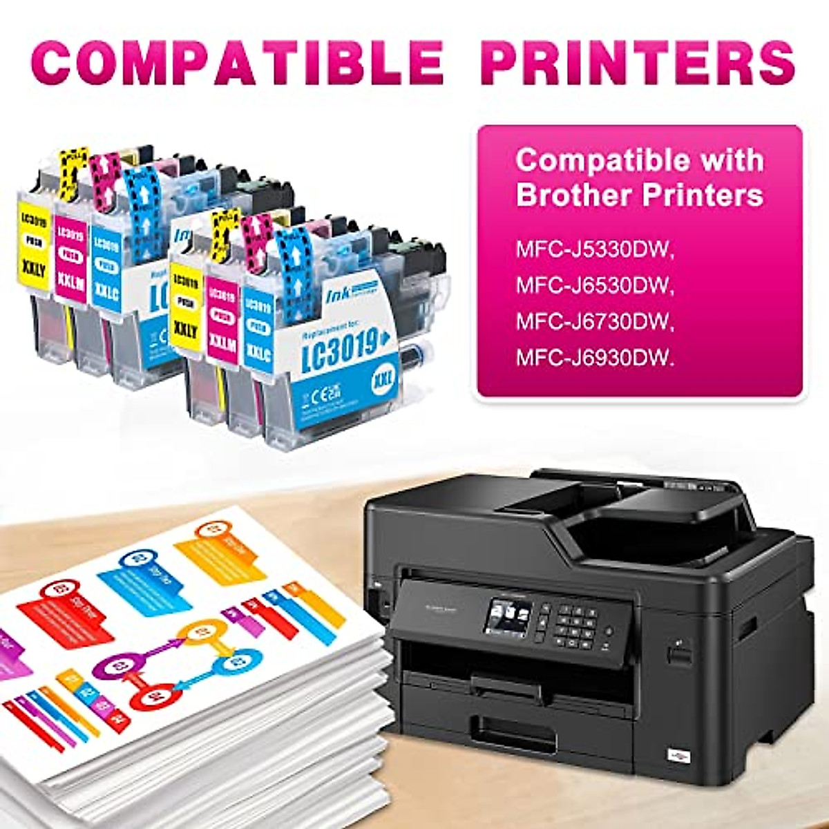 InnerTeck 6 Pack Replacement for MFC-J6530DW J6930DW LC3019 XXL LC3019 (2 Cyan, 2 Magenta, 2 Yellow) High Yield Ink Cartridges Work for Brother MFC-J6530DW MFC-J6930DW MFC-J6730DW MFC-J5330DW Printer