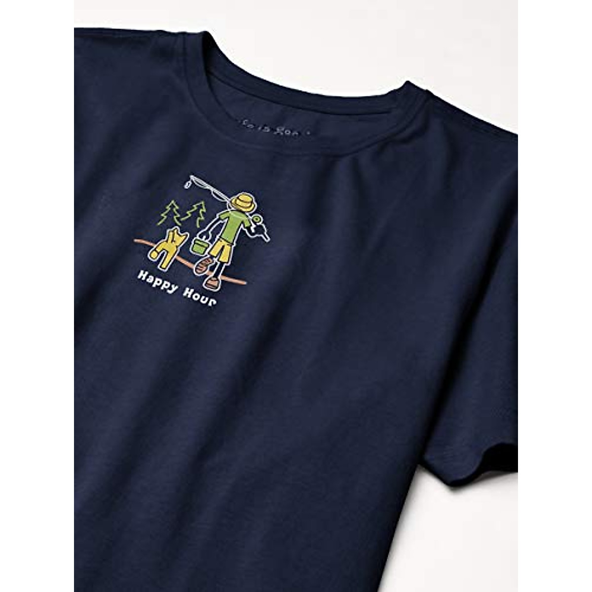 Life is Good Men's Standard Happy Hour Fishing Short Sleeve Tee, Darkest Blue, Large