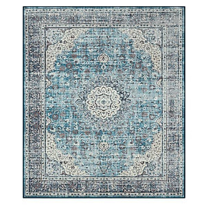 VCNY Home - Area Rug, Machine Washable, Non-Skid Mat with Traditional Medallion Printed Chenille (Era Collection, 5' 3" x 7')