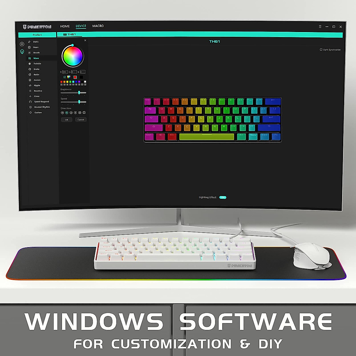 Punkston TH61 60% Mechanical Gaming Keyboard,RGB Backlit Wired Ultra-Compact Mini Mechanical Keyboard Full Keys Programmable White (Optical Black Switch) (Renewed)