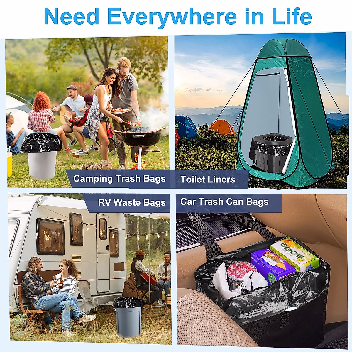 100 Portable Toilet Bags, Drawstring Biodegradable Camping Potty Bags 8 Gallon Camping Toilet Waste Bags for 5-8 Gallon Bucket Toilet Adults Outdoor Camping Car