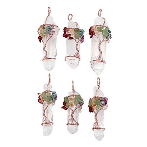 Jovivi 7 Chakra Gemstone Necklace Wire Wrapped Natural Clear Quartz & 7 Tumbled Stones Healing Crystal Point Pendant Necklace Mother's Day Gift