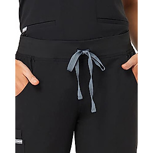 COMENII Scrubs for Women, Mid Rise Straight Leg Cargo Scrubs Pants with Flat Stretch Knit Yoga Waistband, Anti-Wrinkle Medical Scrub Pants for Women(Black M)