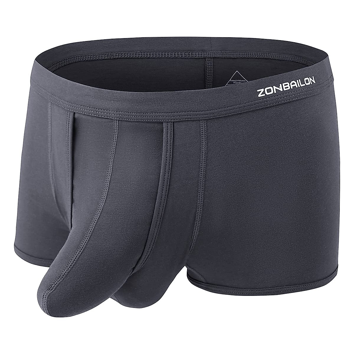 ZONBAILON Men's Dual Pouch Underwear comfortable Bulge Enhancing Boxer Briefs with Separate Pouch Modal Trunks Dark Gray XL