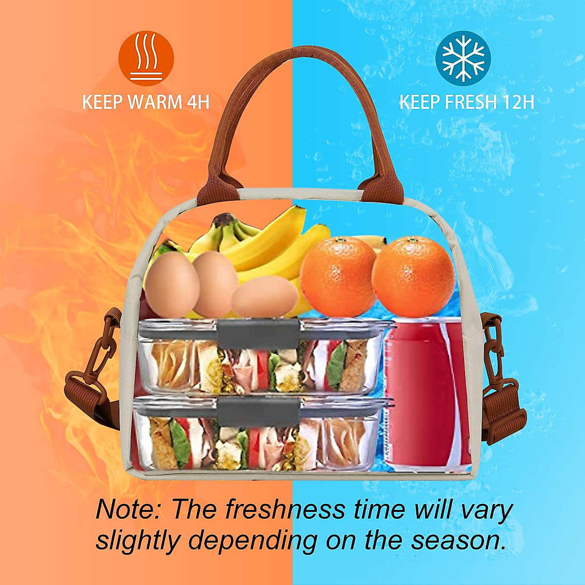 Lunch Box for Women, Large Insulated Lunch Bag, Personalized Preppy Lunch Box for Girls Adults with Adjustable Shoulder Straps,Lunch Bag Women with Chenille Letters（Beige-lunch）