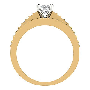 0.85 Carat Round Cut Clear VVS1 Ideal Zircon 14k 2 Tone Gold Solitaire W/Accents Wedding Anniversary Ring Band Set Size 3.5