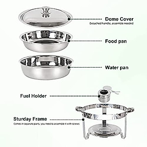 IMACONE Chafing Dish Buffet Set 4 Pack, 5QT Round Stainless Steel Chafer for Catering, Upgraded Chafers and Buffet Warmer Sets with Food & Water Pan, Lid, Frame, Fuel Holder for Event Party Holiday
