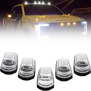 NJSBYL LED Top Cab Lights for 2017 2018 2019 2020 2021 2022 F250 F350 F450 F550 Super Duty Pickup Trucks Front Roof Clearance Marker Lights Clear Lens Lamps Housing Cover 5W 6000K White LED Lighting