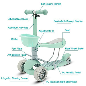 SZNWJ ygqtbc 5-in-1 | 3 Wheels Kick Scooter with Removable Seat for Kids & Toddlers, Flashing Wheels, Best Gift for Boys Girls Age Over 3 Years Old（3-8） (Color : Pink)