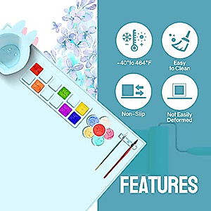 Silicone Painting Mat, Silicone Art Mat for Kids - Silicone Craft Mat with A4 Cutting Mat, Silicone Painting Mat for Kids, Art, Handmade, Crafts, Sewing and Scrapbooking (Rain Blue Green)