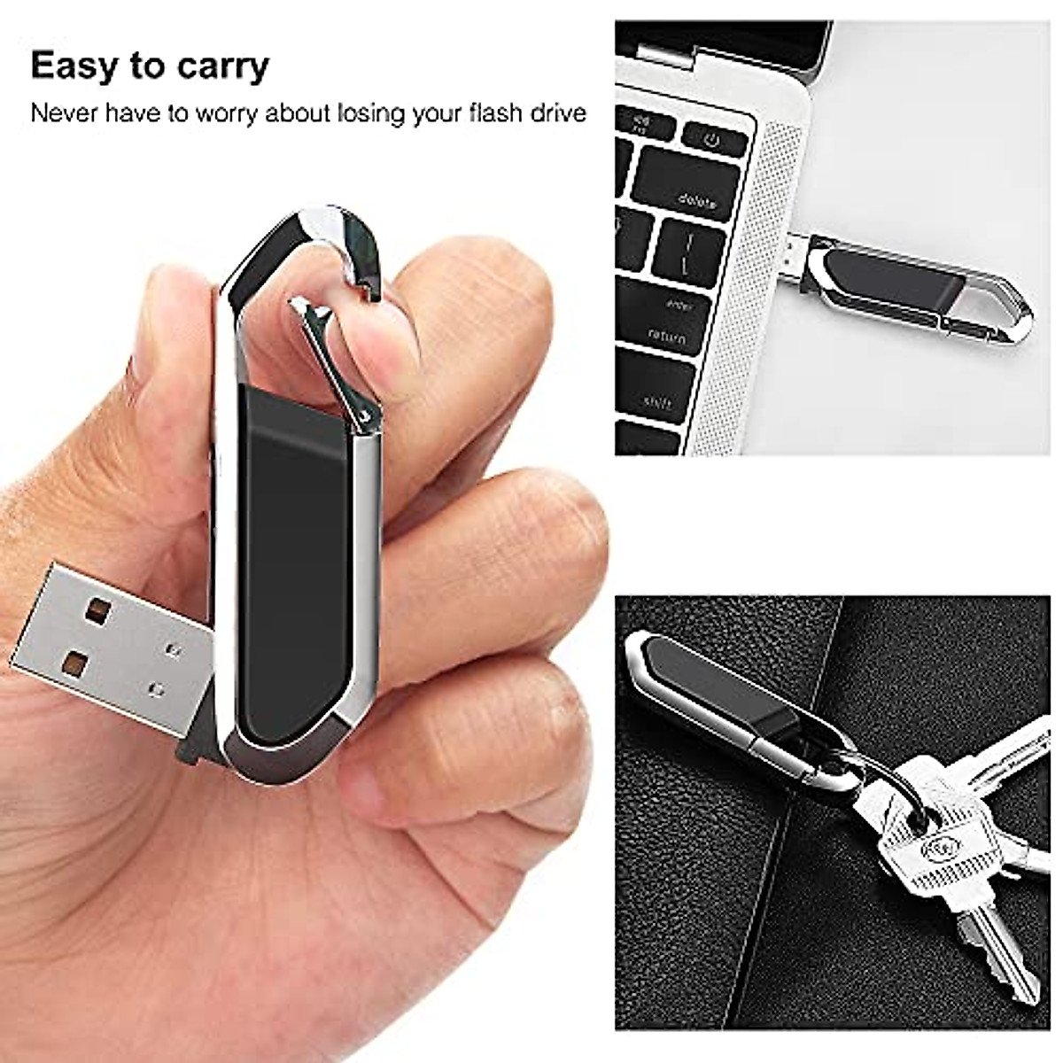 64GB USB Flash Drive Portable Metal Thumb Drive with Keychain USB 2.0 Memory Stick Pen Drive for External Data Storage, Black