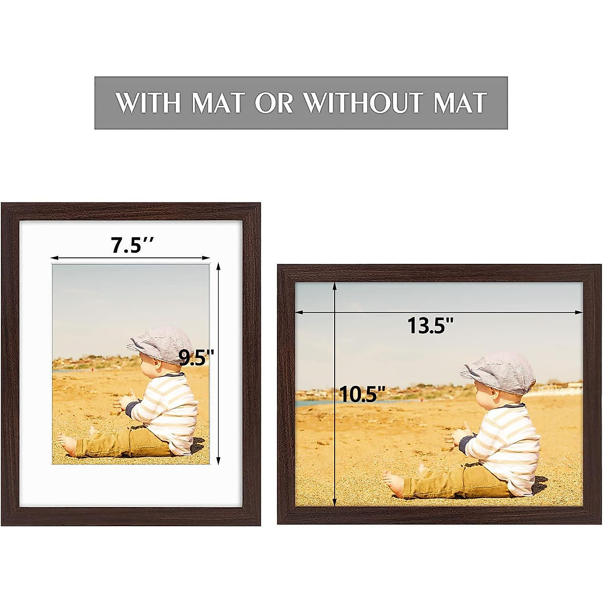 Golden State Art, 11x14 Picture Frame with Mat for 8x10 - High Definition Glass Wall Mounting Horizontal Vertical Display (Brown, 2 Pack)