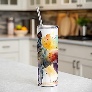 Mudi Dog Watercolor Style Skinny Tumbler 20oz with Straw Insulated Water Bottle Gift