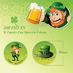 St. Patrick's Day Stickers Roll Shamrock Label Stickers DIY Gift Boxes Seal Labels Packaging Clover Sticker Irish Festival Party Deco Crafts Supplies(500 Pieces)