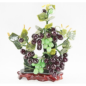 Vintage Chinese Carved Semi Precious Stone Grapes Bonsai Tree # 2016