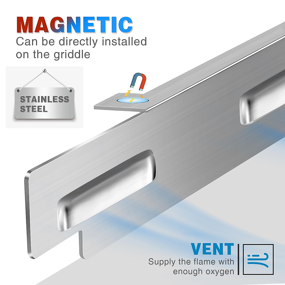 Wind Guard for Blackstone 22 Inch Griddle, Blackstone Griddle Accessories for Outdoor Barbecue, Magnetic Stainless Steel Wind Screen, Compatible with Rear Grease Cup, Hood and Side Shelf, Silver