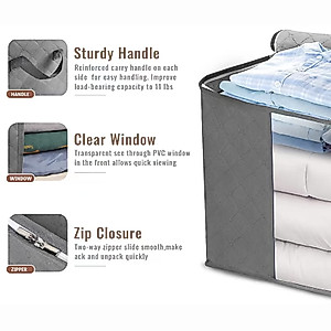 SGHUO 4 Pack Blanket Storage Bags with Zipper, Foldable Comforter Bag, Large Organizers for Blankets, Pillow, Quilts, Linen, Containers Thick Fabric, Sturdy Grey, 90L