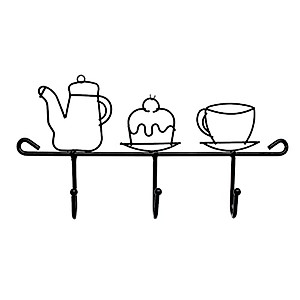ARTIBETTER Coffee Mug Wall Rack Coffee Cup Holder Wall Mounted with 3 Hooks Vintage Metal Key Hanger Decorative Coat Rack for Front Door Kitchen Bathroom Home Entryway