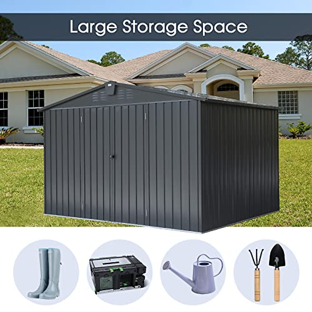 Domi Outdoor Storage Shed 10' x 8', Metal Steel Utility Tool Shed Storage House with Double Lockable Doors & Air Vents for Backyard Patio Garden Lawn