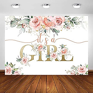 Avezano Blush Pink Floral Baby Shower Backdrop for Girls Baby Shower Photography Background It's a Girl Baby Shower Decorations Sweet Girl's Blush Pink Party Photoshoot Backdrops (7x5ft)