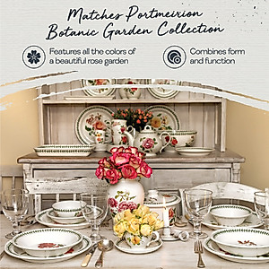 Portmeirion Botanic Roses 5-Inch Bowl, Assorted Rose Motifs, set of 4, Dishwasher, Microwave, and Warm Oven Safe, Ceramic Bowls for Dessert, Ice Cream, and Oatmeal