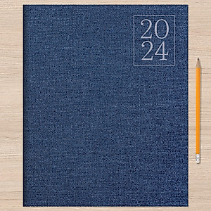 TF PUBLISHING 2024 Denim Large Monthly Planner | 2 Page Spreads with Large Calendar Grid and Inspirational Planning Prompts | 12 Month Calendar for School and Work | 9"x11"