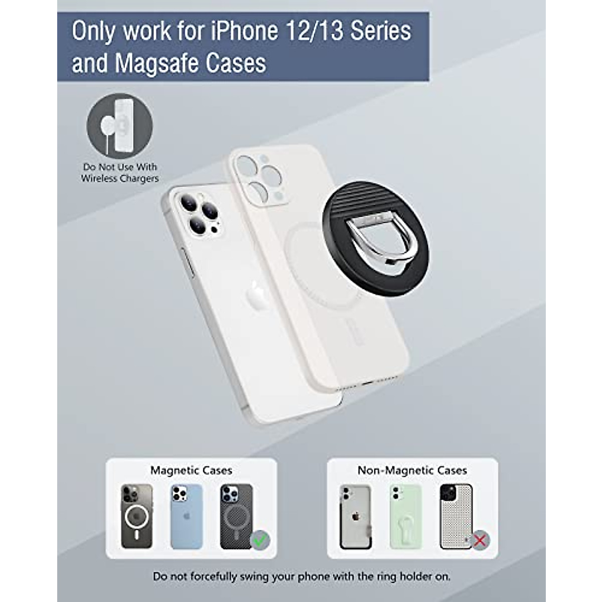 B-Land Magnetic Phone Ring Holder Compatible with MagSafe,Adjustable Finger Ring Grip, Removable for Wireless Charging,Only for iPhone 13, 13 Pro, 13 Mini, 13 Pro Max, 12, 12 Pro, 12 Mini,12 Pro Max