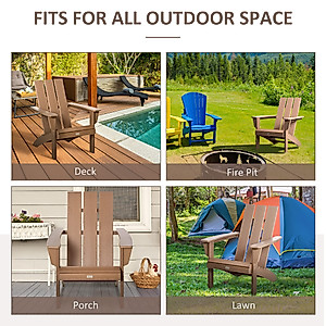 Outsunny Patio Adirondack Chair, Outdoor HDPE Fire Pit Chair, Weather Resistant Outdoor Chair with High-Back, Patio Chair for Deck, Garden, Backyard, Brown