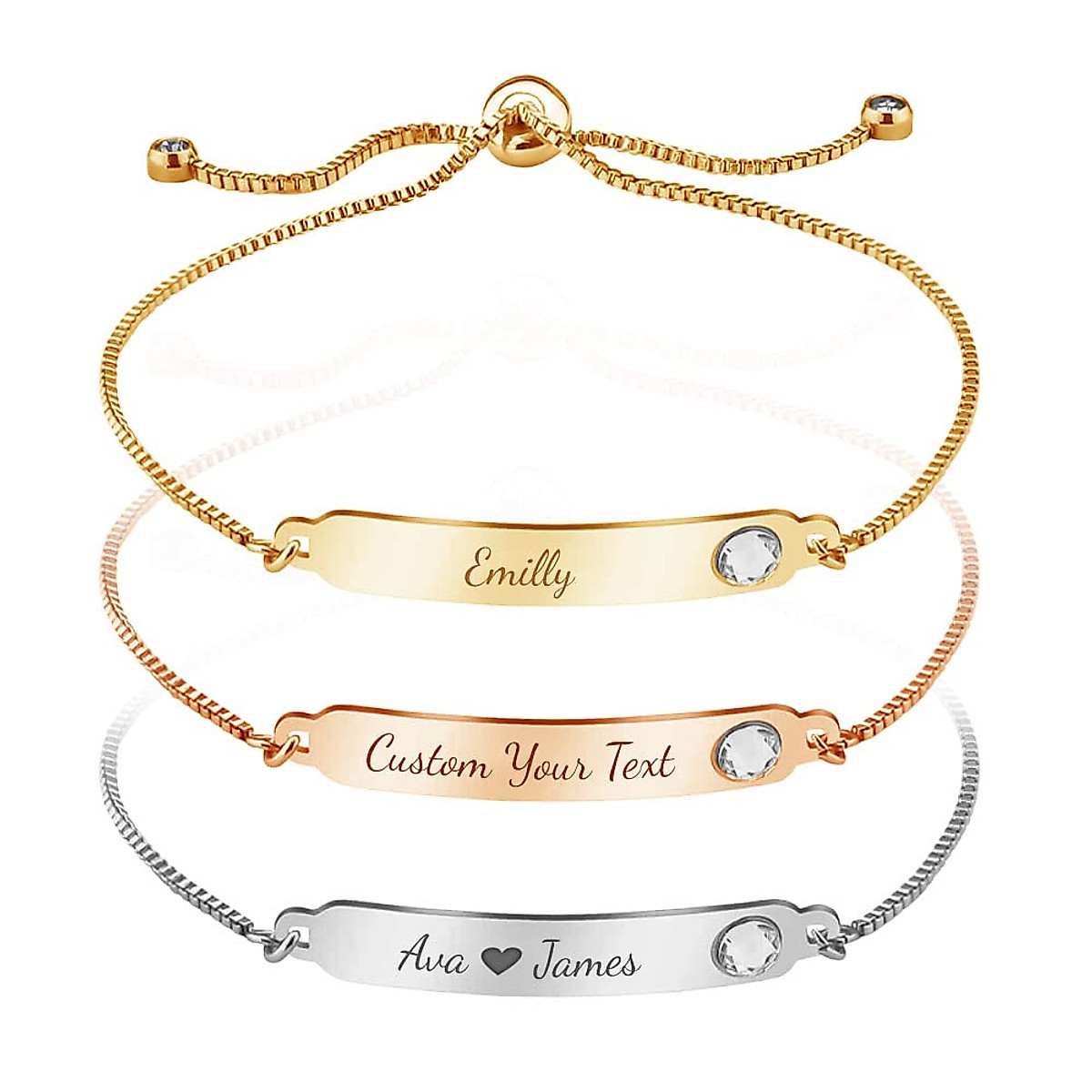 YESTIME Custom Name Bar Bracelet Personalized - 18K Gold Plated Adjustable Personalized Text Bracelet, Customized Jewelry Gift for Women Girlfriend