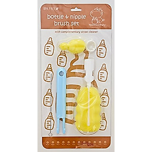 MoomooBaby Triple Baby Bottle Cleaner Brush Set - Includes Baby Bottle Brush Cleaner, Nipple Brush & Straw Cleaning Brush - Eco-Conscious Plastic Handle with Non-Slip Grip, Replaceable Sponges - Blue