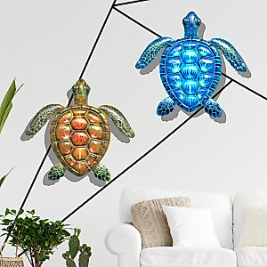 HHgrowe 11.8 inches Metal Sea Turtle Wall Decor Indoor and Outdoor Wall Sculptures Decorations Bedroom Garden Patio Porch or Fence 2 PCS …