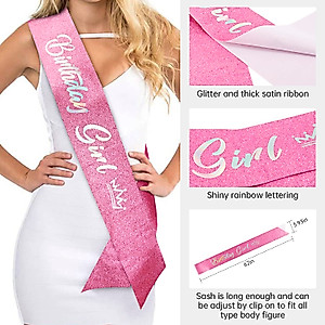 SuPoo Pink Birthday Crowns Birthday Sash and Crown Kit Birthday Tiara Rhinestones Metal Crown with Comb Glitter Birthday Girls Sash Crystal Headband Princess Tiaras for Girl Happy Birthday Decorations