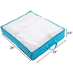 Amelitory Underbed Storage Bag Bedding Container Zippered Comforter Organizer Large Capacity Fabric Lake Blue