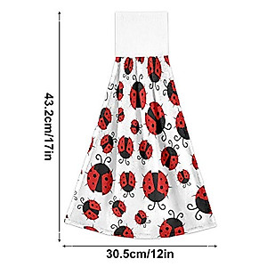 Red Ladybugs Texture 2 Pcs Hanging Kitchen Hand Towels, Hanging Tie Towels with Hook & Loop Washcloth Dishcloths Sets Decorative Absorbent Tea Bar Bath Hand Towel