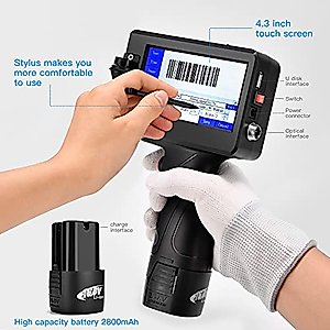 Handheld Inkjet Printer Quick-Drying Smart Portable Inkjet Printer with 4.3 Inch LED Touch Screen High Definition Label Printer for DateTrademark Logo Coder Label Print