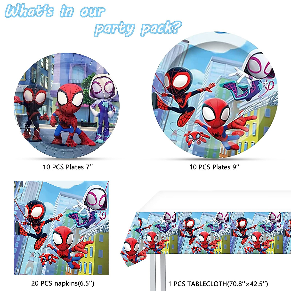 Spidey and His Amazing Friends Birthday Decorations, 20 Plates, 20 Napkins and 1 Tablecover for Spidey and His Amazing Friends Birthday Party Supplies, Spidey Theme Party Decorations