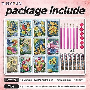 TINY FUN 12 Pack Diamond Painting Kits for Adults - 5D DIY Flower Diamond Art Paint with Round Full Drill Diamonds for Beginners, Home Wall Decoration and Gifts (12X16 Inch)