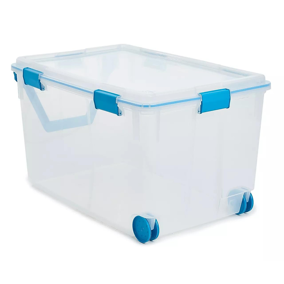 Plexon Wheeled Gasket Box, Latches Locking, Plastic, Blue, Ergonomic Handle, 120 qt, 16.75 in. H X 19.62 in. W X 30.25 in. D, Made in USA